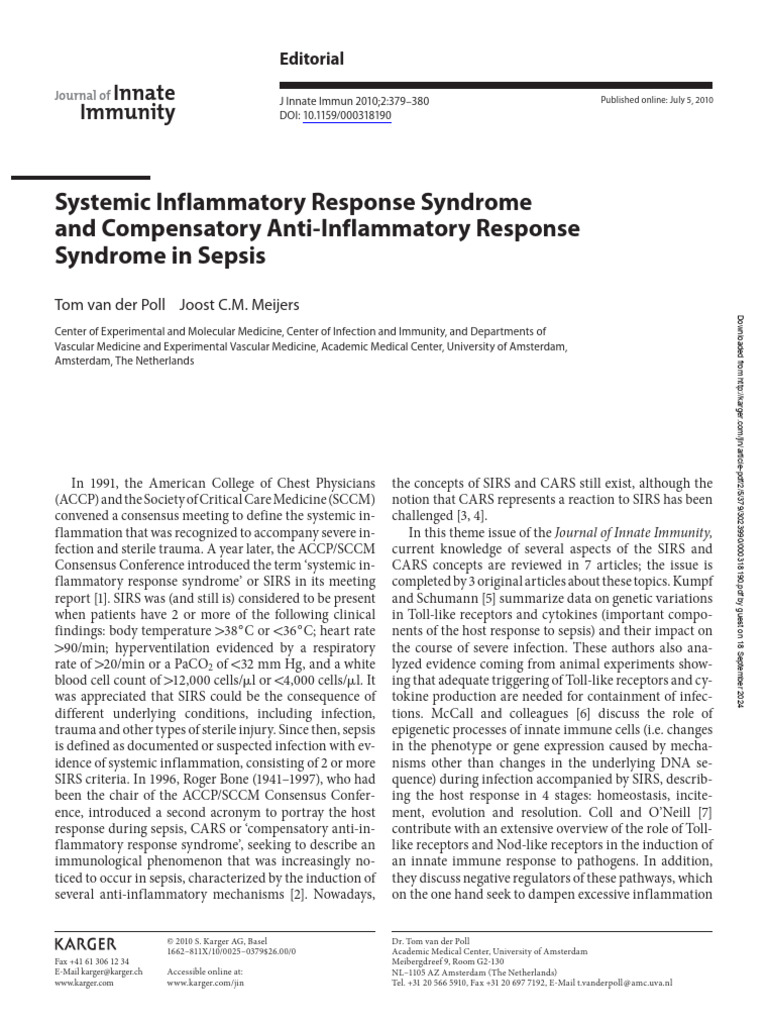 SIRS and CARS in Sepsis Overview | PDF | Sepsis | Inflammation