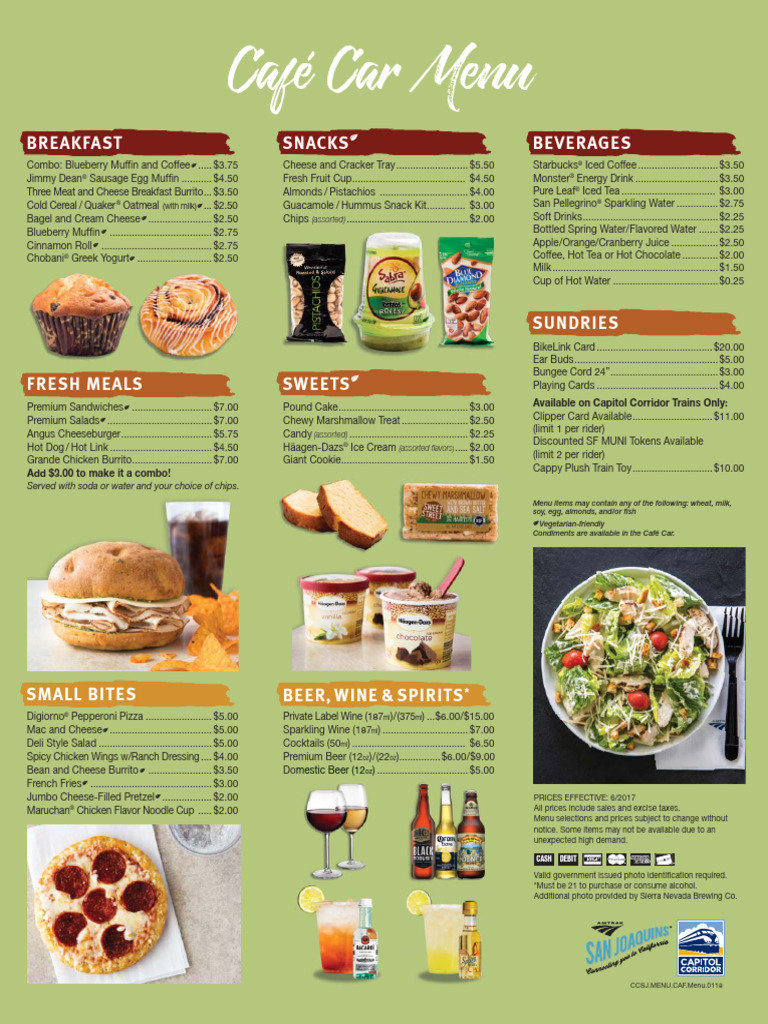 Capitol Corridor Cafe Car Menu 0118 | PDF | Salad | Burrito