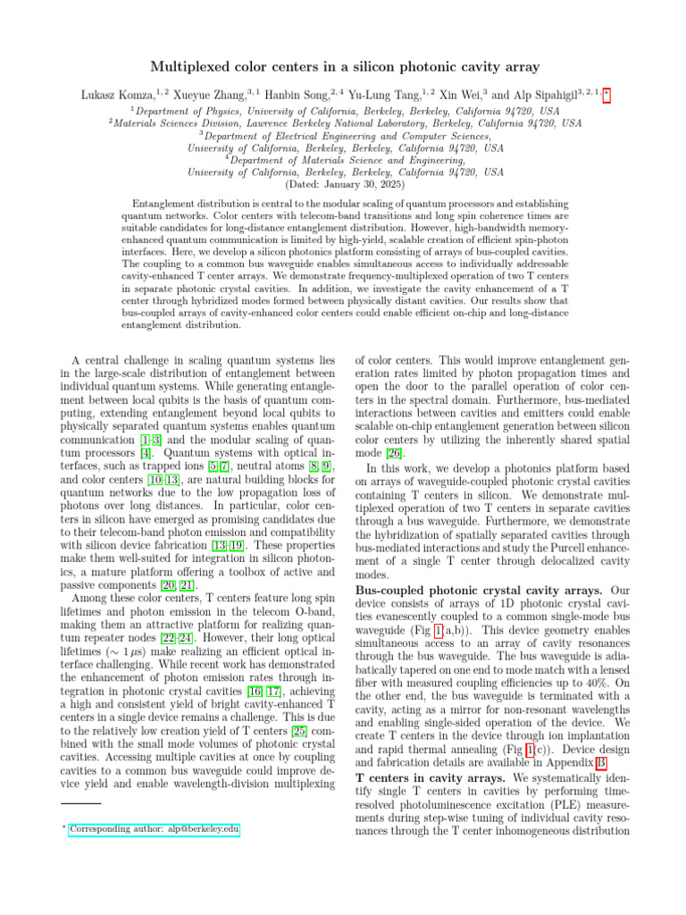 Multiplexed color centers in a silicon photonic cavity array | PDF ...
