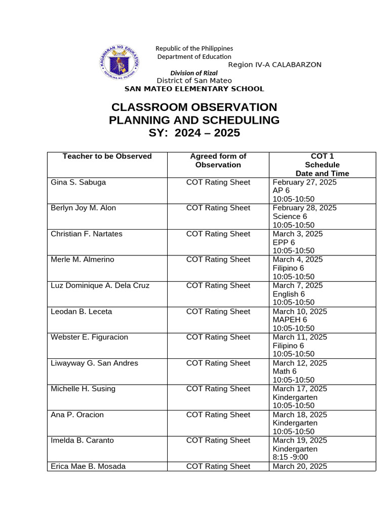 COT Exam Schedule for 2025 | PDF