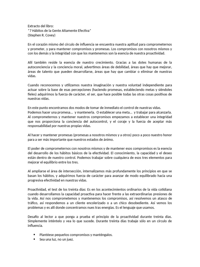 Extracto Del Libro 7 Habitos | PDF | Experiencia | Pensamiento