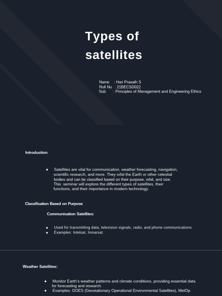Types and Functions of Satellites | PDF | Satellite | Outer Space