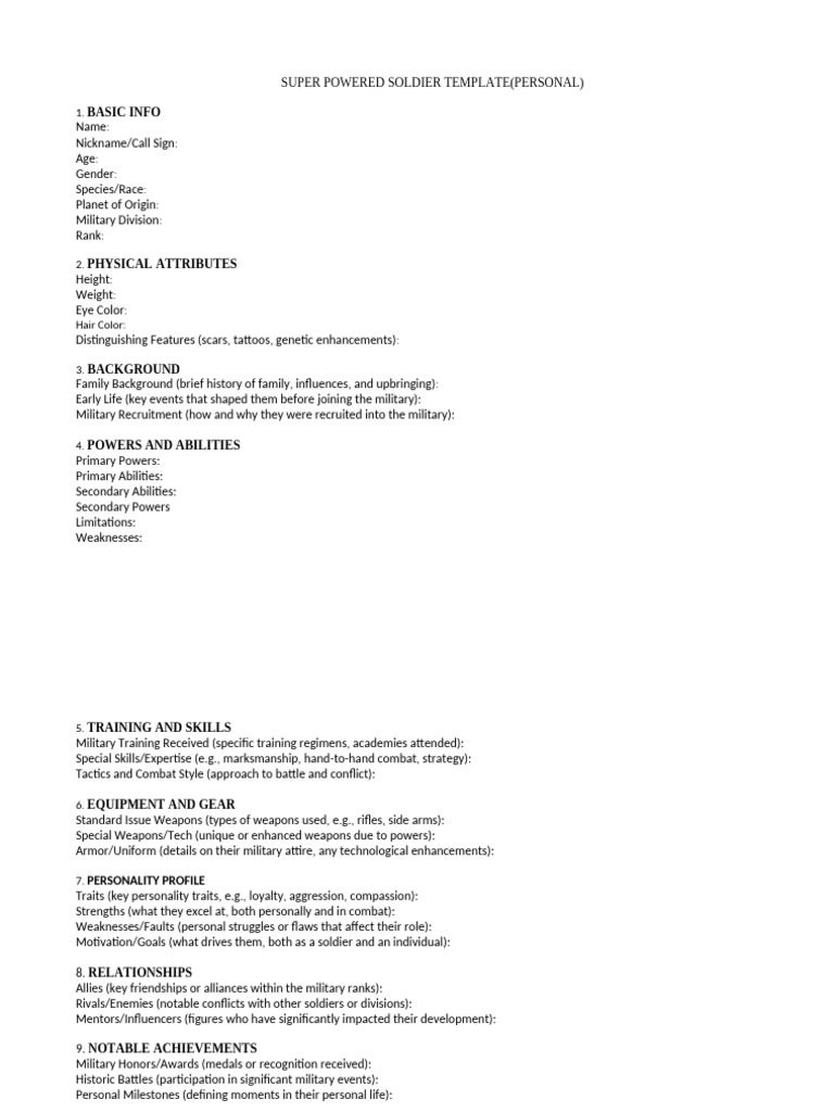 Super Powered Soldier Profile Template | PDF
