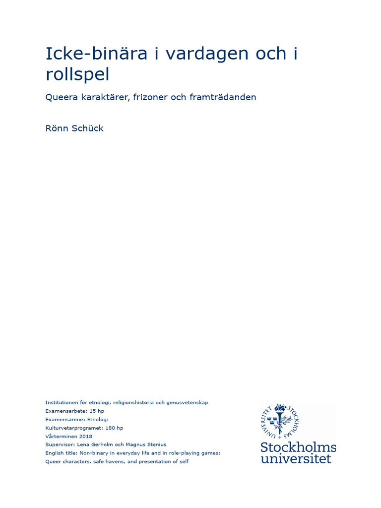 Icke-Binära I Vardagen Och I Rollspel | PDF
