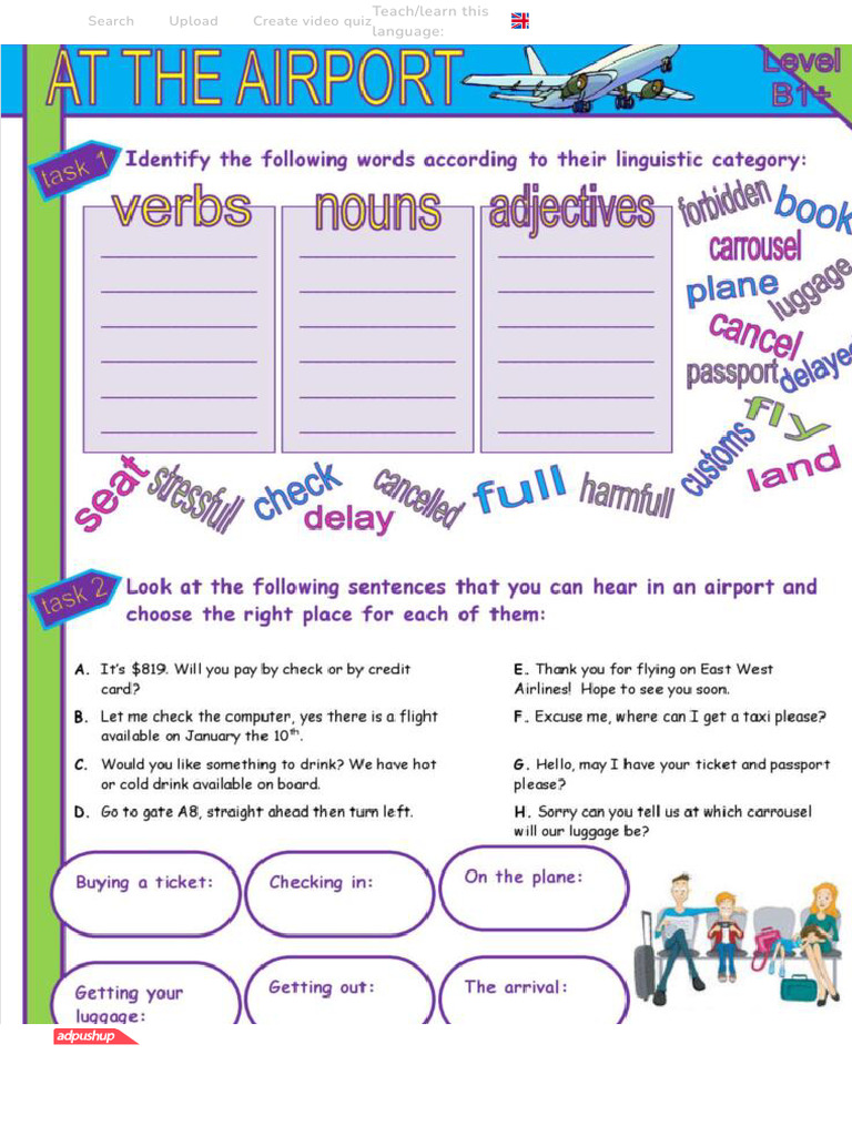 ESL Worksheets: At the Airport | PDF