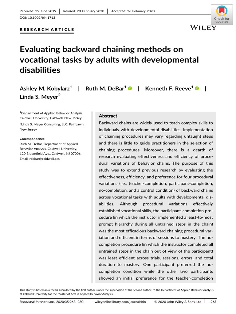 Evaluating Backward Chaining Methods On | PDF | Developmental Disabilities | Behavioural Sciences