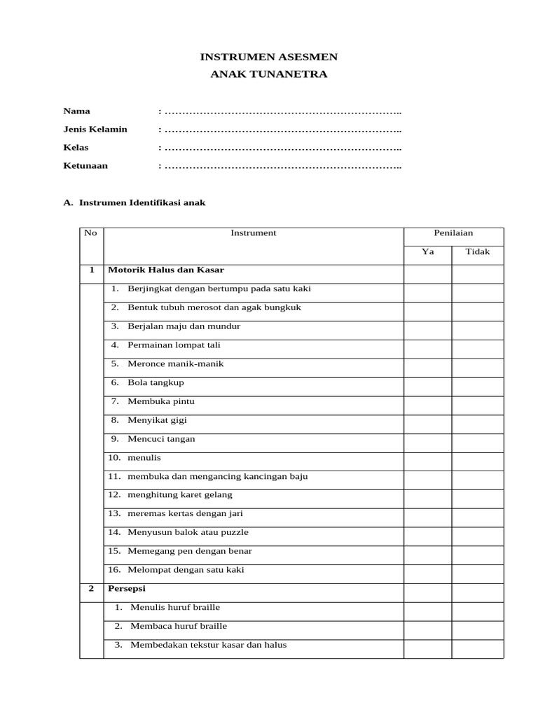Instrumen Asesmen Tunanetra | PDF
