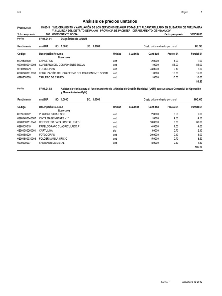 ACU - COMPONENTE SOCIAL PARA REQUERIMIENTO Ana | PDF | Presupuesto | Tecnología Ambiental