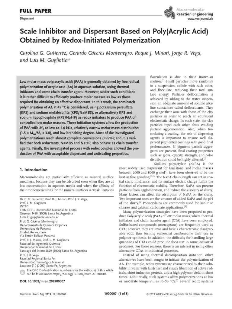 Scale Inhibitor and Dispersant Based On Poly (Acrylic Acid) Obtained by ...