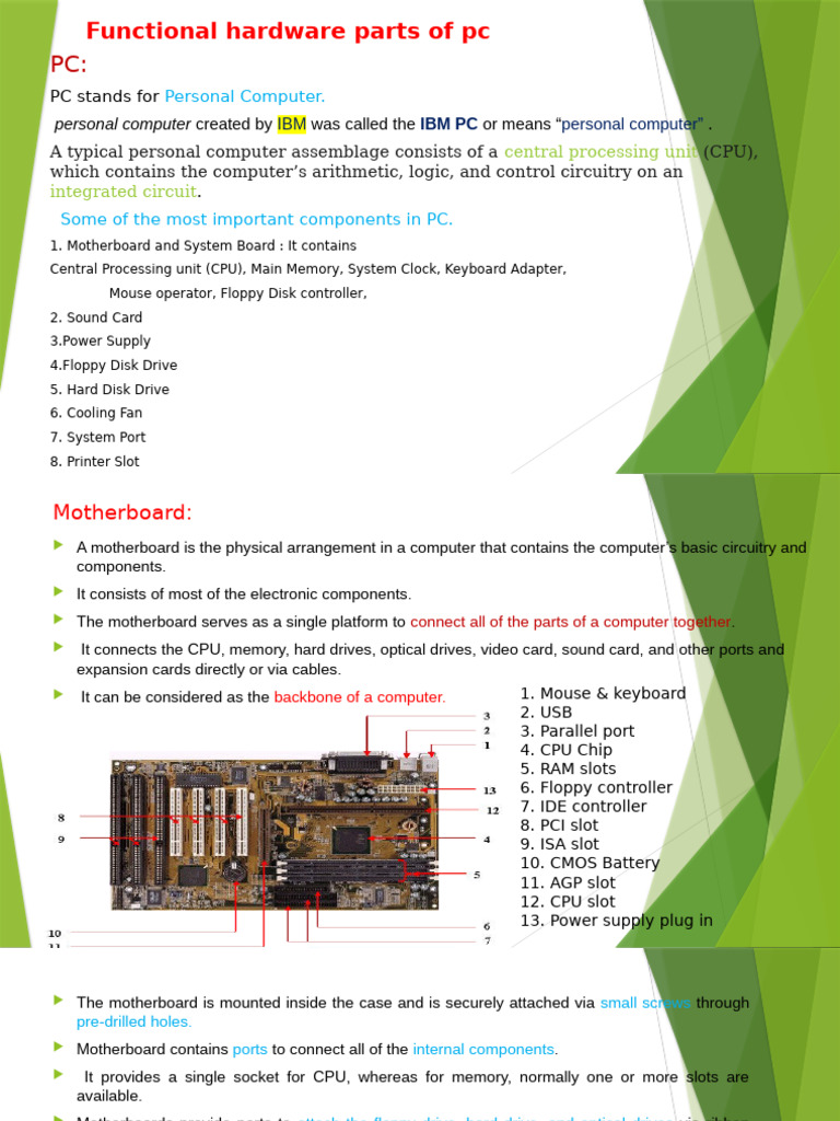 11th CS Functional and Hardware Parts of PC | PDF | Random Access Memory | Read Only Memory