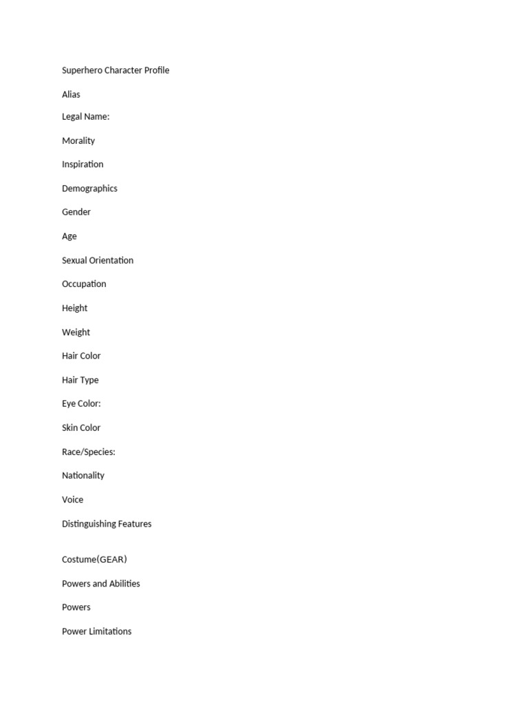 Superhero Character Profile Guide | PDF