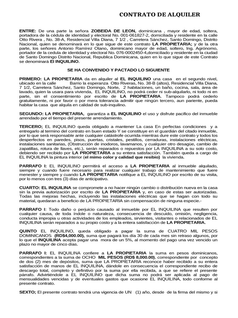 Contrato de Alquiler en Santo Domingo | PDF | Ley común
