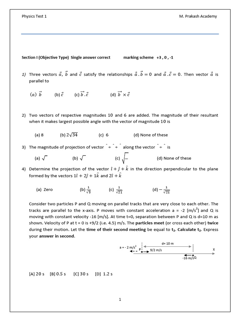 Physics Test: Vectors & Kinematics | PDF | Velocity | Acceleration