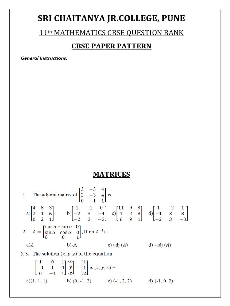 11th MATHEMATICS CBSE BOARD FINAL EXAM QUESTION BANK 01-03 - 2024 | PDF