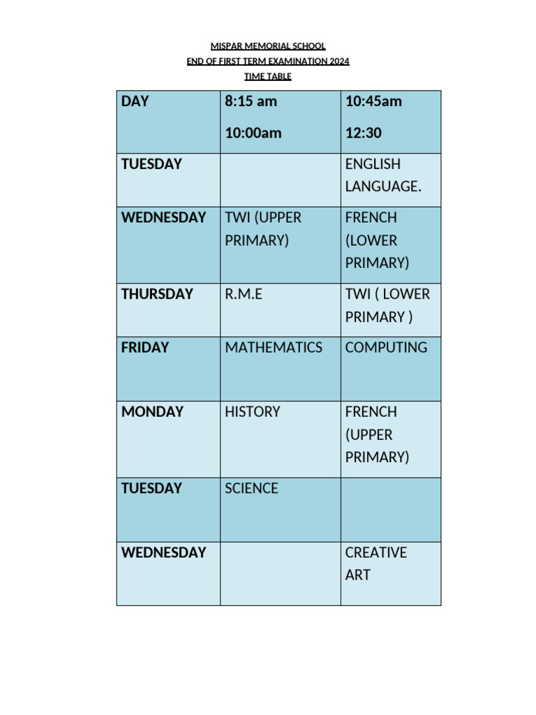 End of First Term Exams 2024 | PDF