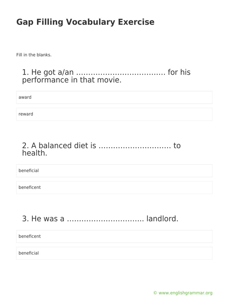 Gap Filling Vocabulary Exercise | PDF