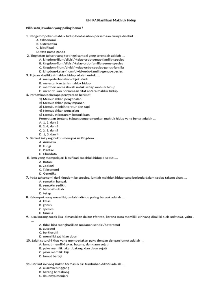 UH Klasifikasi MH kls 7 smt 2 | PDF