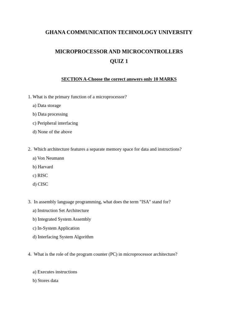 Mic Quiz | PDF | Microcontroller | Central Processing Unit
