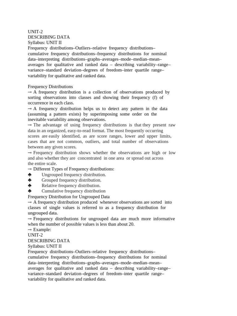 Fundamentals of Data Science Unit 2 | PDF | Mean | Mode (Statistics)