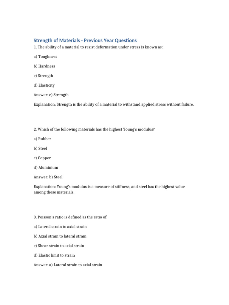 Strength of Materials Questions | PDF | Deformation (Engineering ...