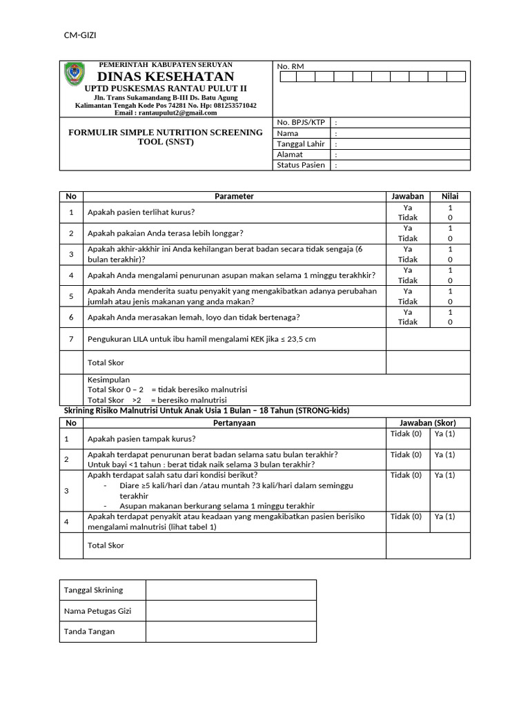 Formulir Skrining Gizi Dewasa | PDF