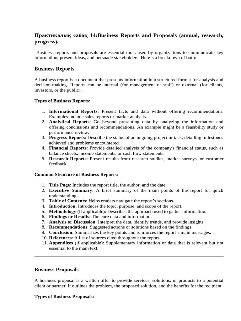 Business Reports and Proposals (Progress, Annual, Research) | PDF ...