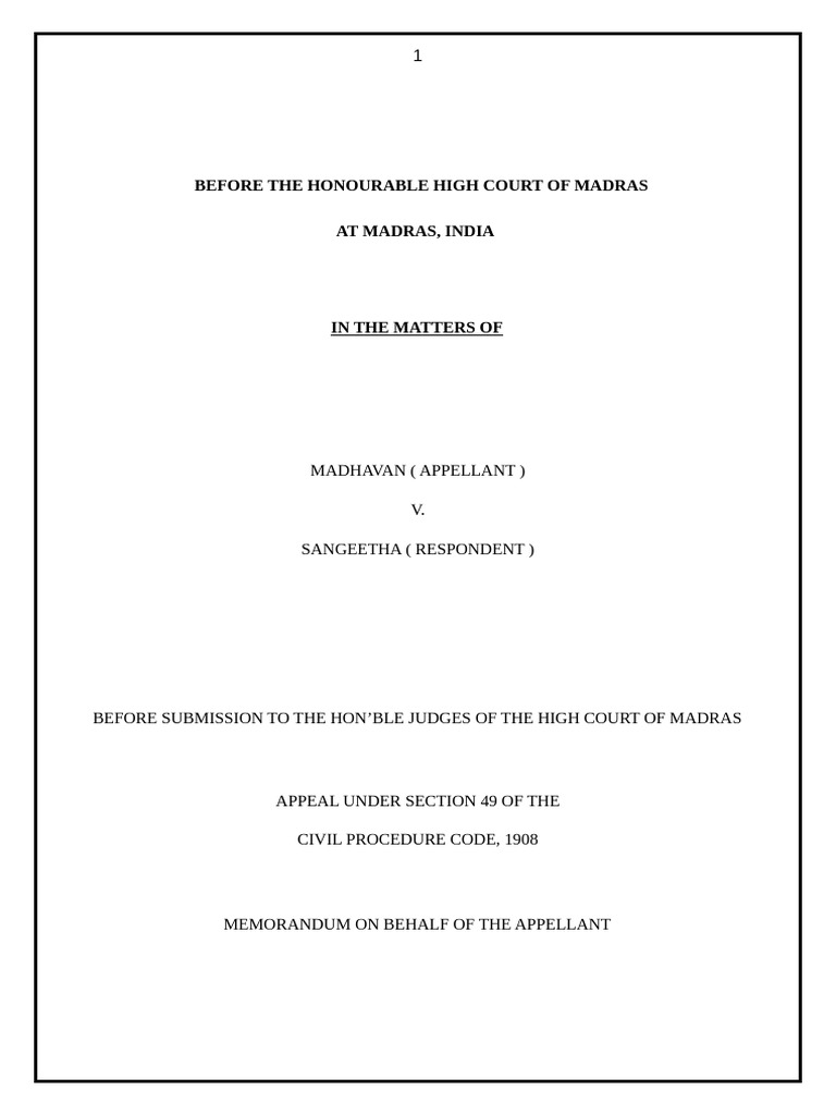 3nd Moot Memo for the Appellant | PDF | Marriage | Divorce