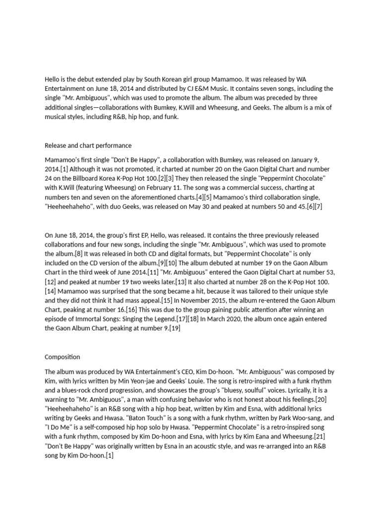 Hello Is The Debut Extended Play by South Korean Girl Group Mamamoo ...