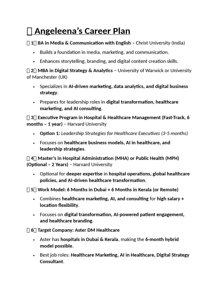? Angeleena Career Plan | PDF