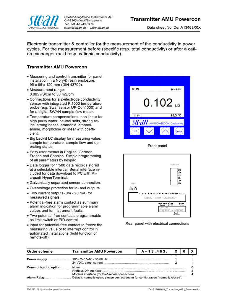 DenA13463X0X Transmitter AMU Powercon | PDF | Relay | Sensor