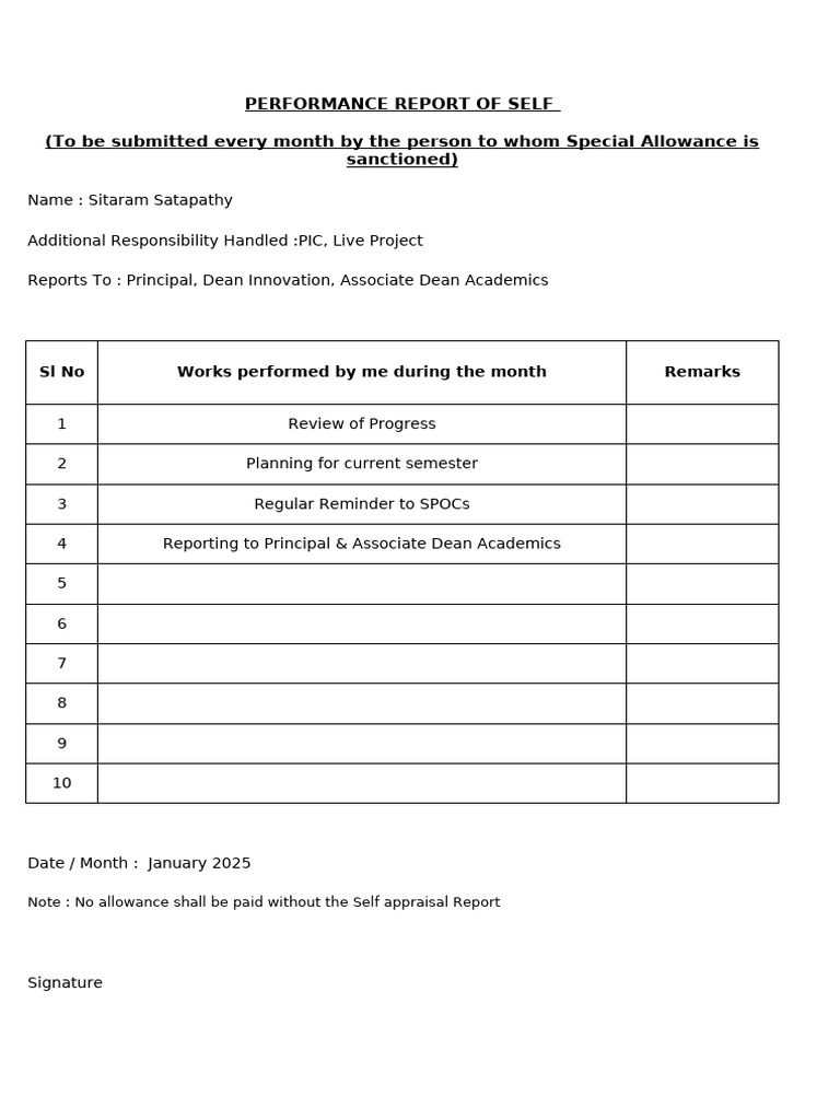 Work Performance Report Jan | PDF