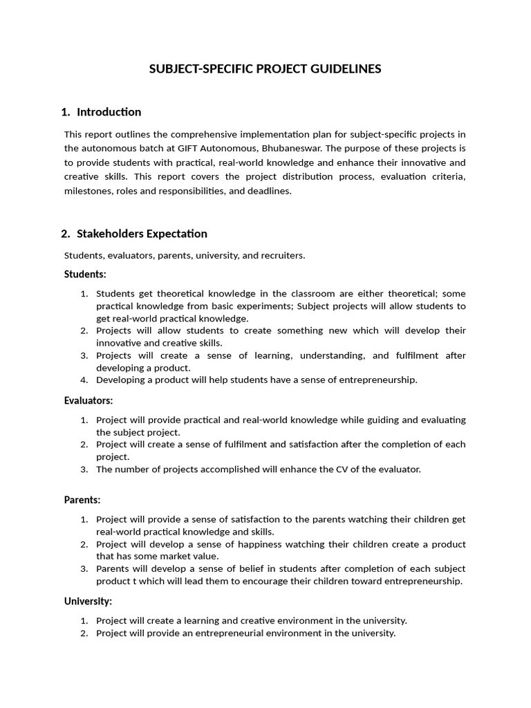 Subject Specific Project Guidelines | PDF | Knowledge | Evaluation