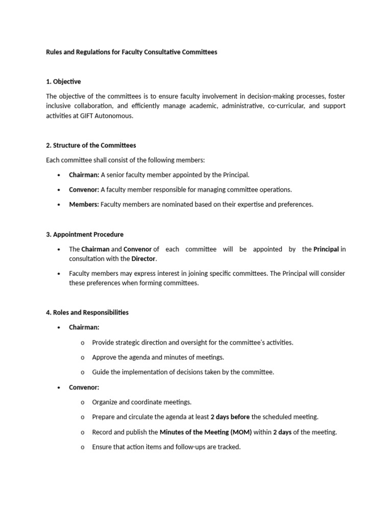 Rules and Regulations For Faculty Consultative Committees Feb 8 | PDF ...