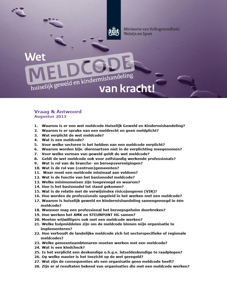 Vraagantwoord Meldcode Definitief 5 Aug | PDF