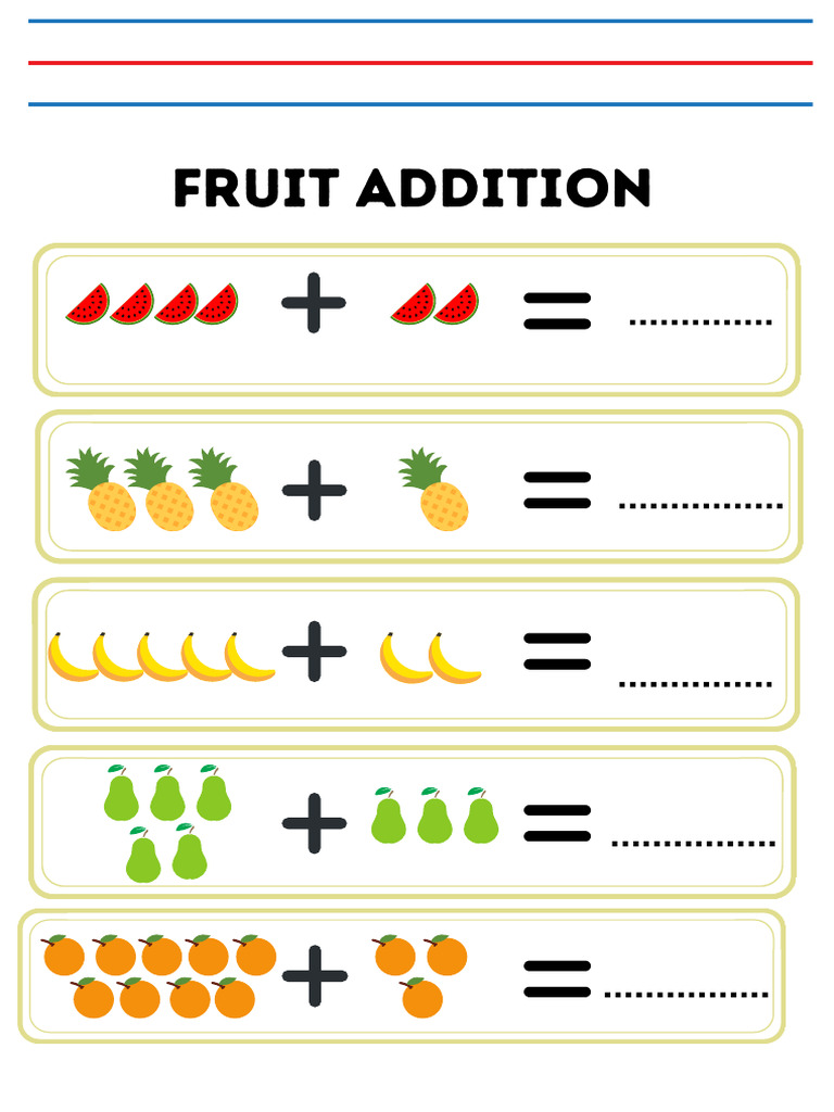 Fruit Addition Worksheet in Colorful Style | PDF