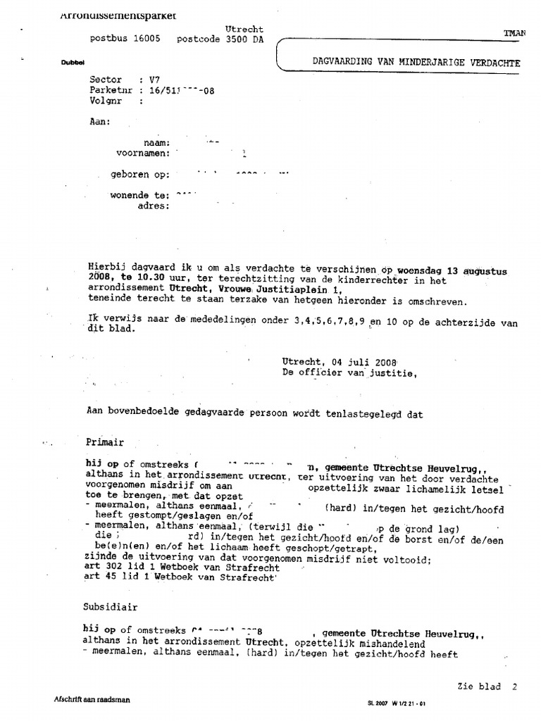 Dagvaarding Minderjarige Verdachte 1 | PDF