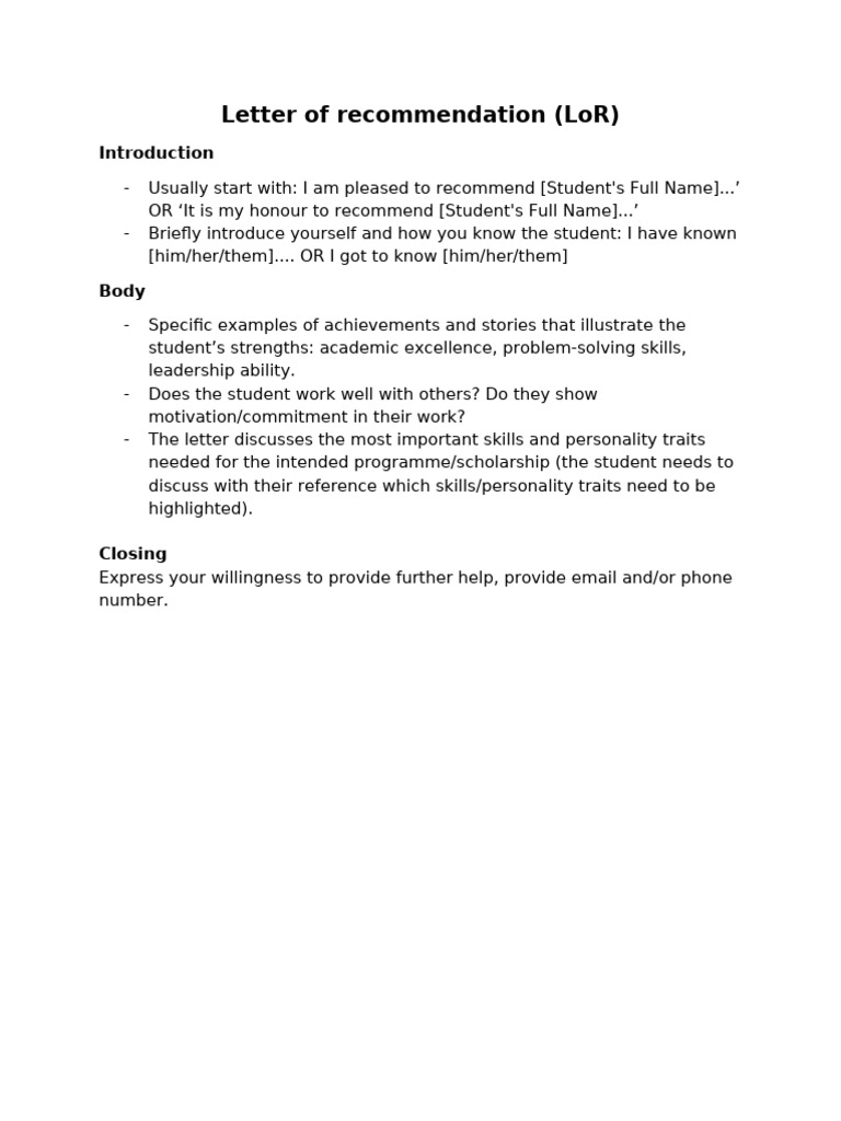 Letter of Recommendation (LoR) | PDF