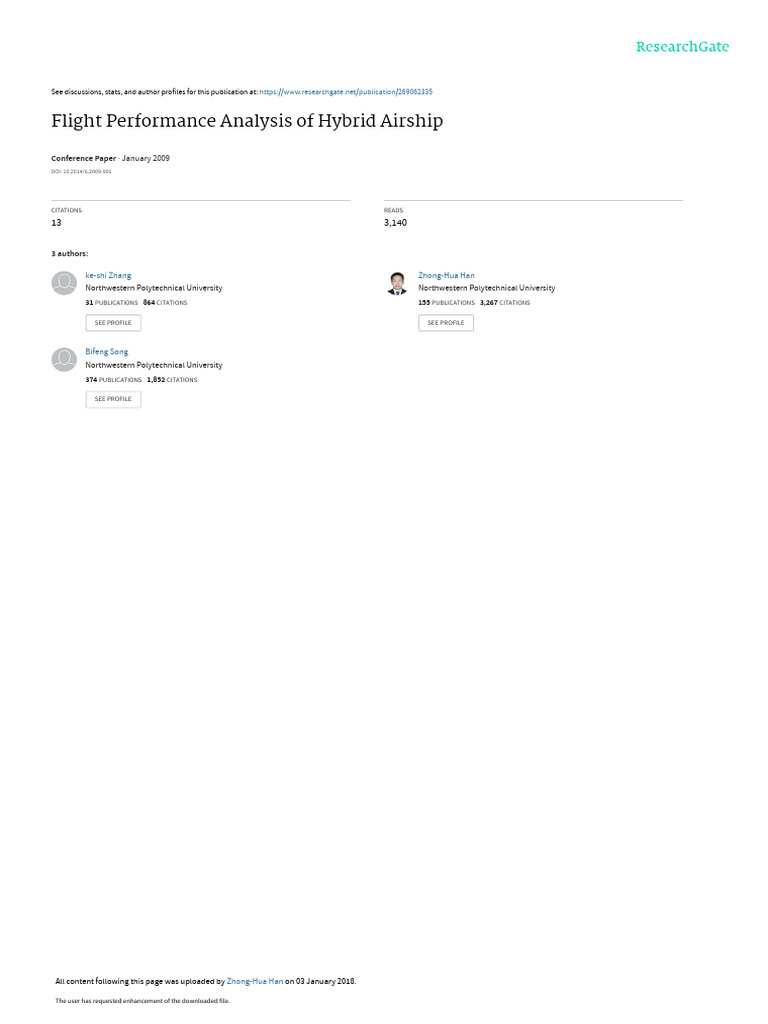 ZhangKSAIAAP2009 901FlightPerformanceHybridAirship | PDF | Airship | Flight