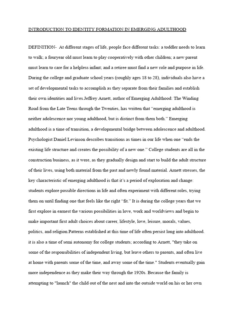 Introduction To Identity Formation in Emerging Adulthood | PDF ...