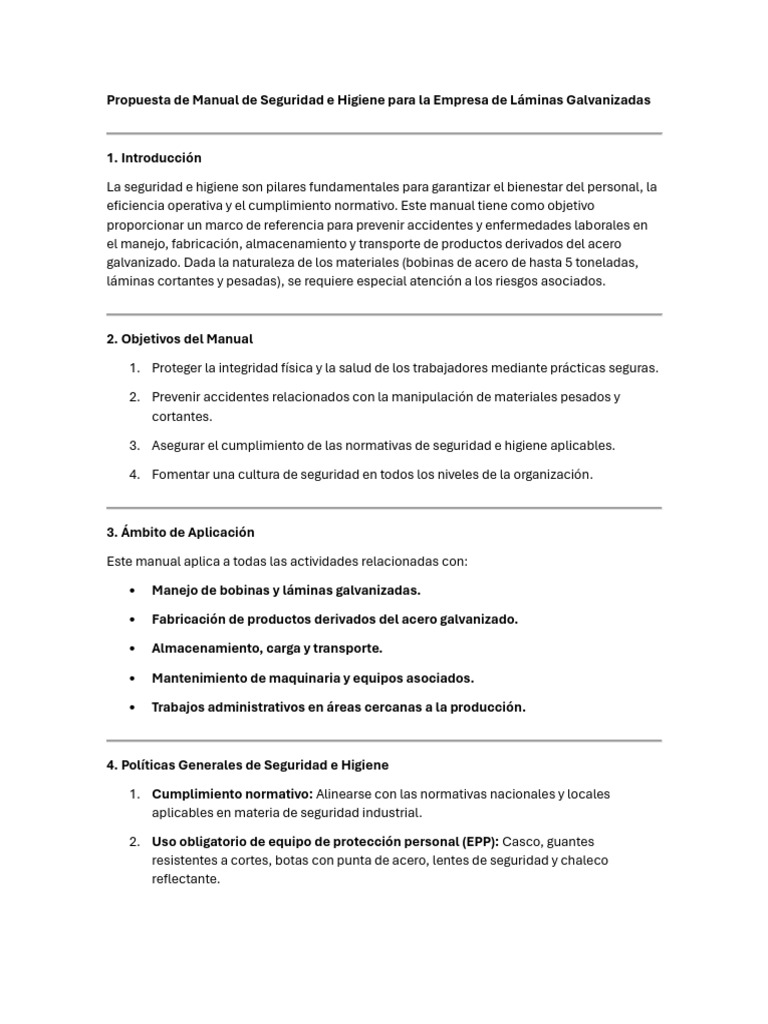 Manual de Seguridad e Higiene | PDF | Valores | Acero