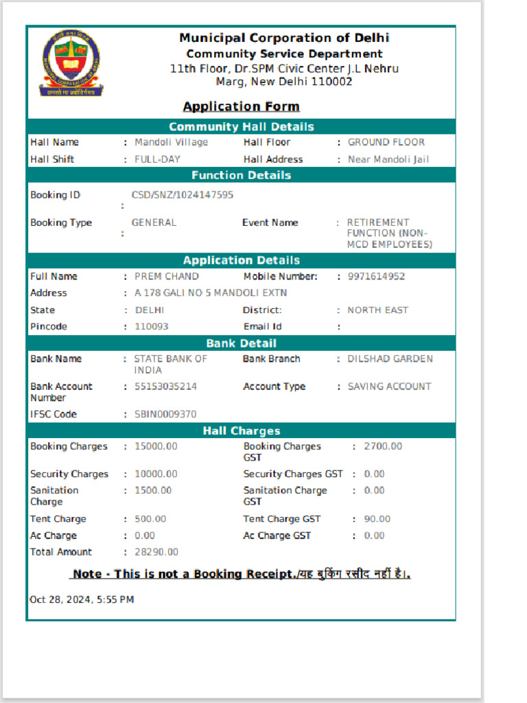 Form Community Hall Booking | PDF