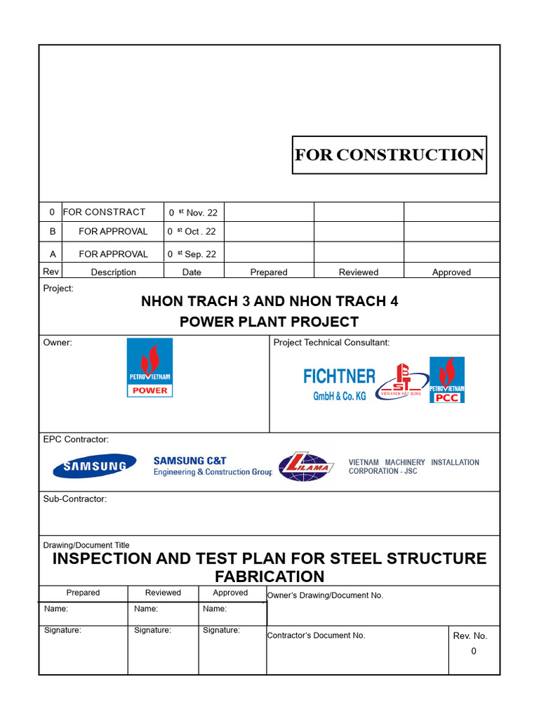 NT34-L-00ZEN00-Q02-0007-INSPECTION AND TEST PLAN FOR STEEL STRUCTURE ...