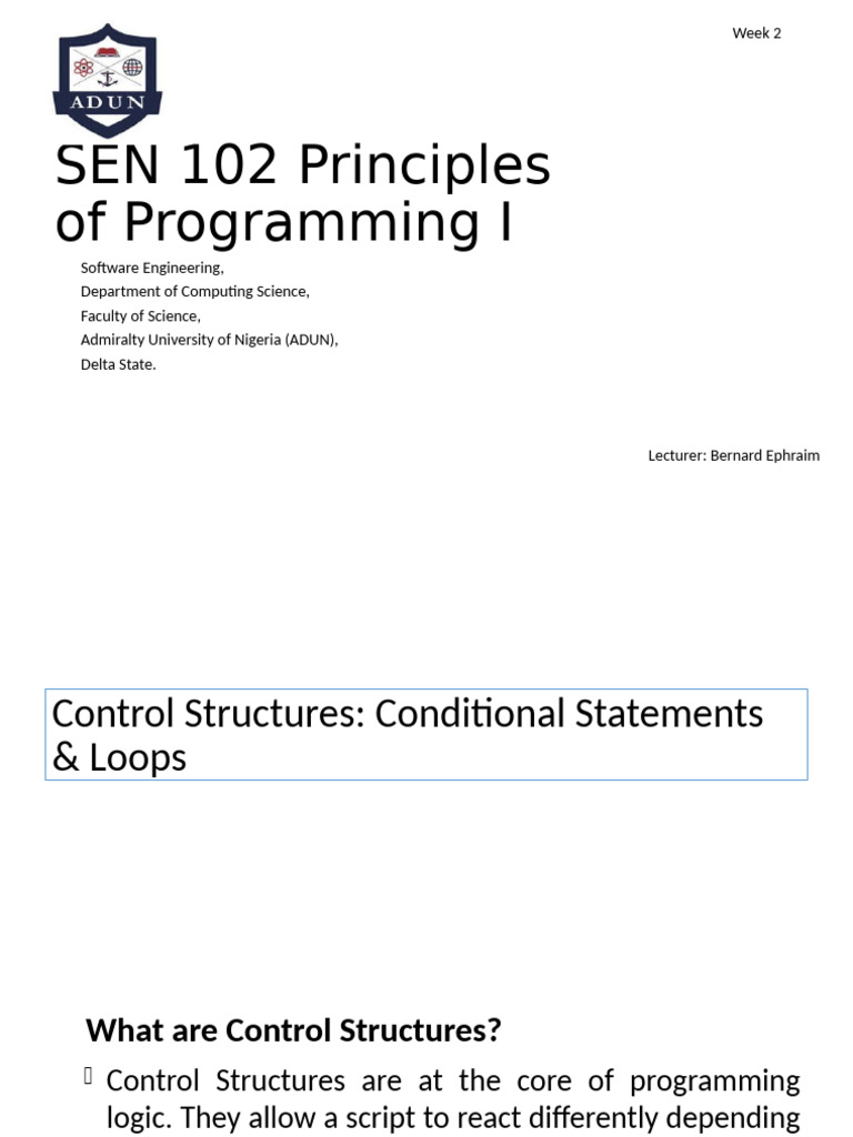 SEN 102 Computer Programming I - Week 2 | PDF | Control Flow | Computer Programming