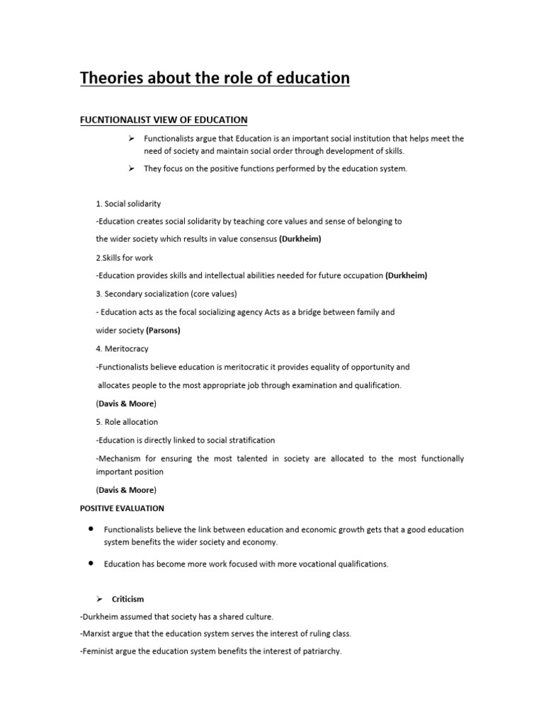 The Role of Education: Theoretical Perspectives | PDF | Meritocracy ...