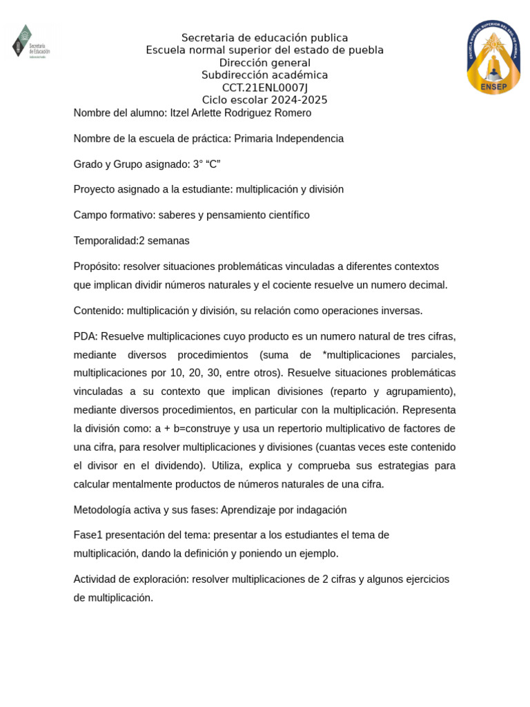 Proyecto de Multiplicación y División | PDF | División (Matemáticas ...