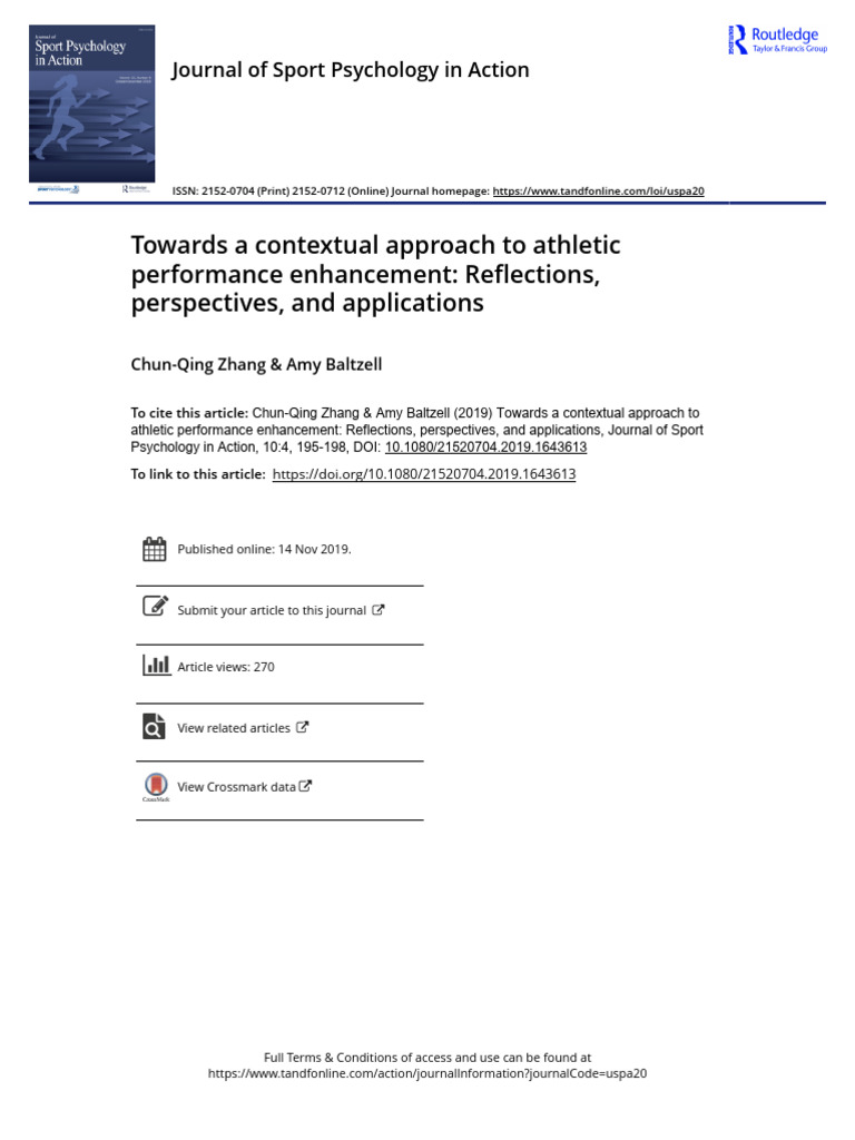 Towards A Contextual Approach To Athletic Performance Enhancement Reflections, Perspectives, and ...