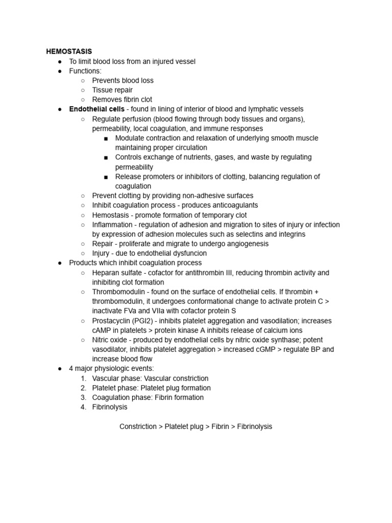 SURGERY NOTES-HEMOSTASIS | PDF | Coagulation | Platelet