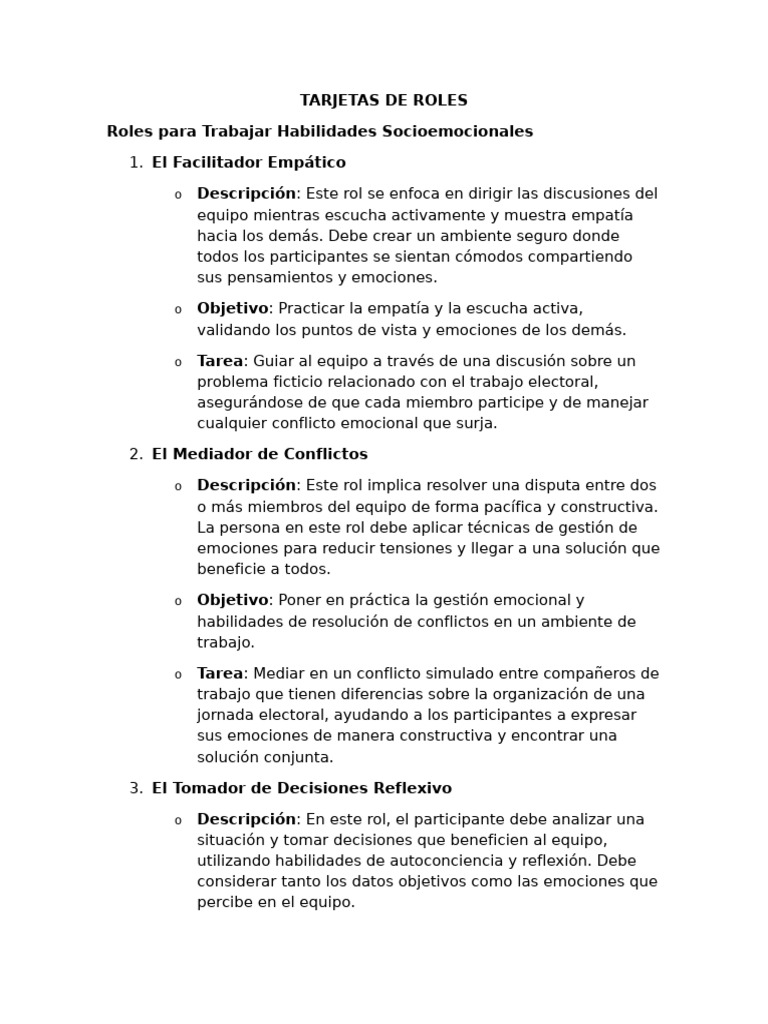 Tarjetas de Roles | PDF | Las emociones | Empatía
