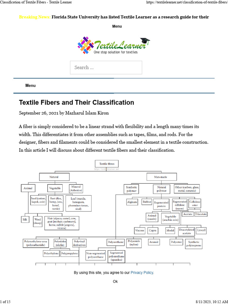 Classification of Textile Fibers - Textile Learner | PDF | Polymers ...