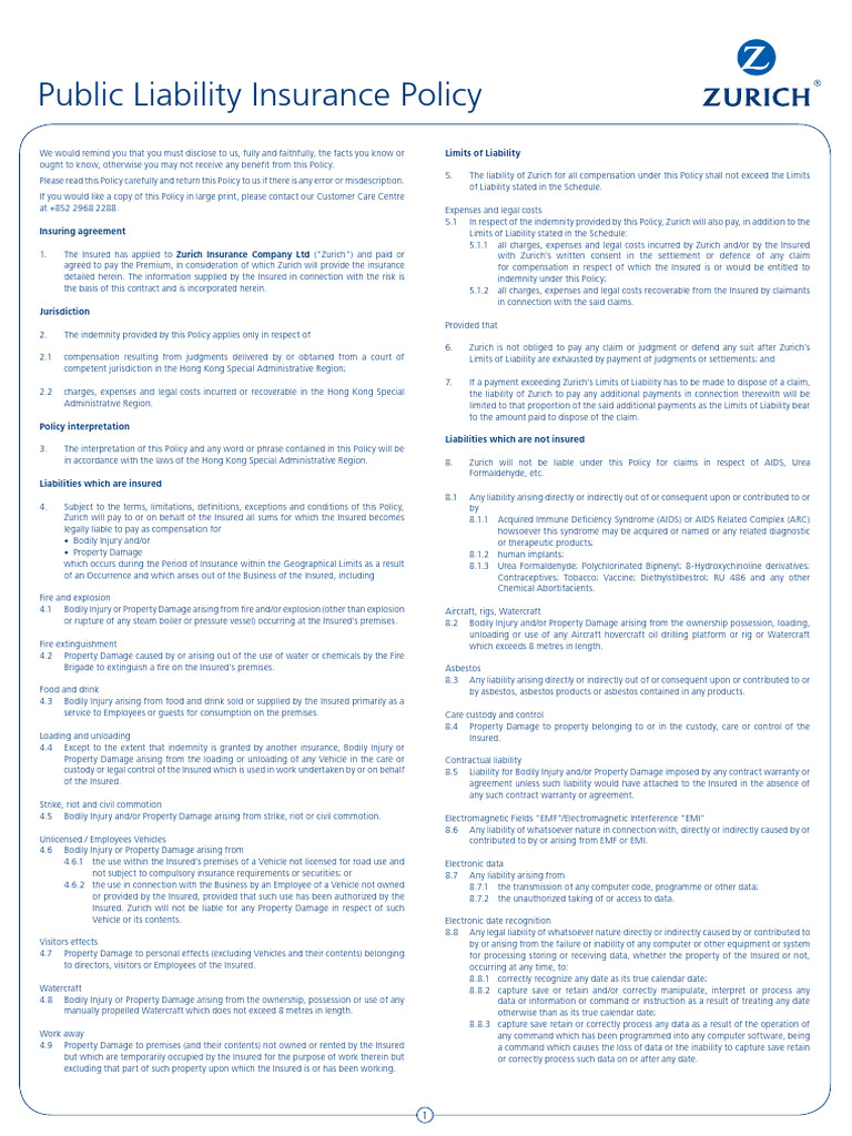 ZC - Public Liability Jacket | PDF | Liability Insurance | Costs In ...